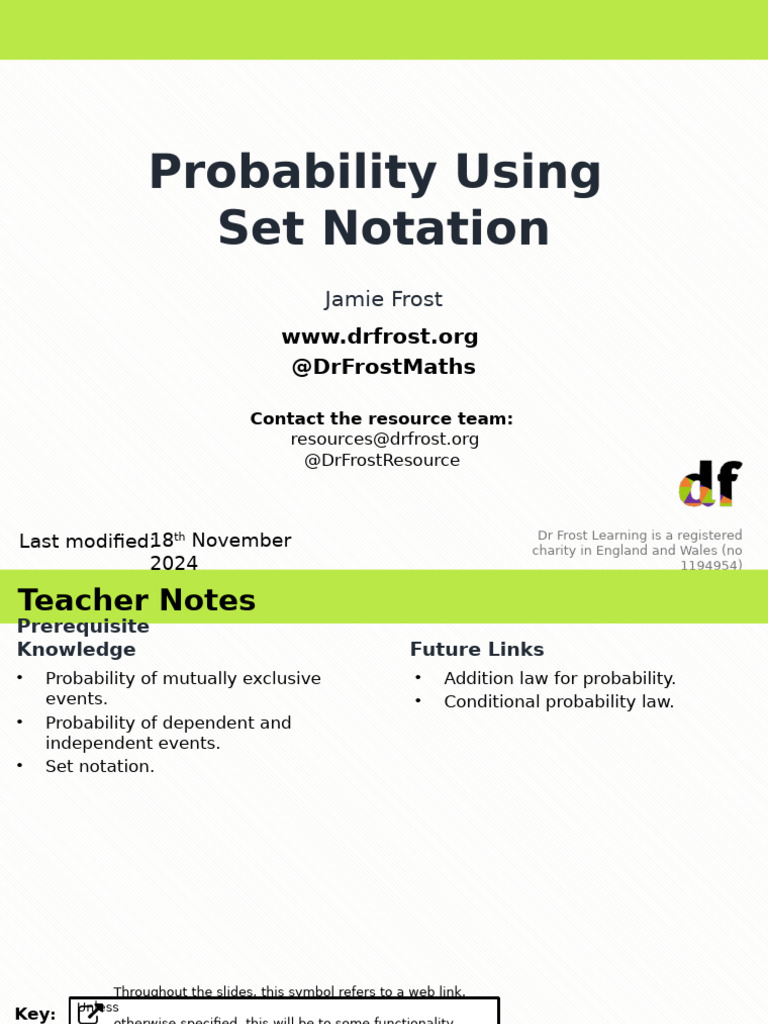 Probability Using Set Notation - Lesson | PDF | Probability | Knowledge