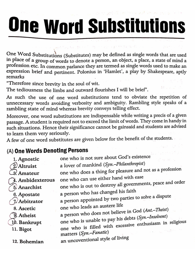 One Word Substitutions Notes | PDF