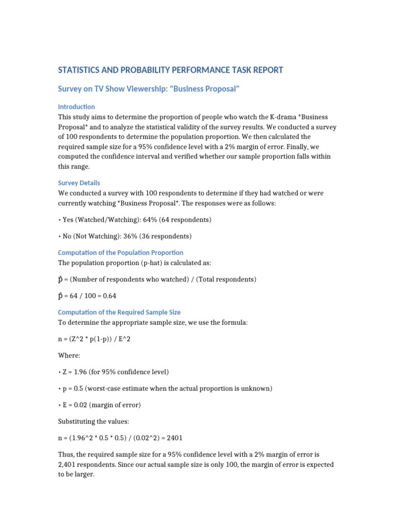 TV Show Viewership Report | PDF | Sample Size Determination | Margin Of ...