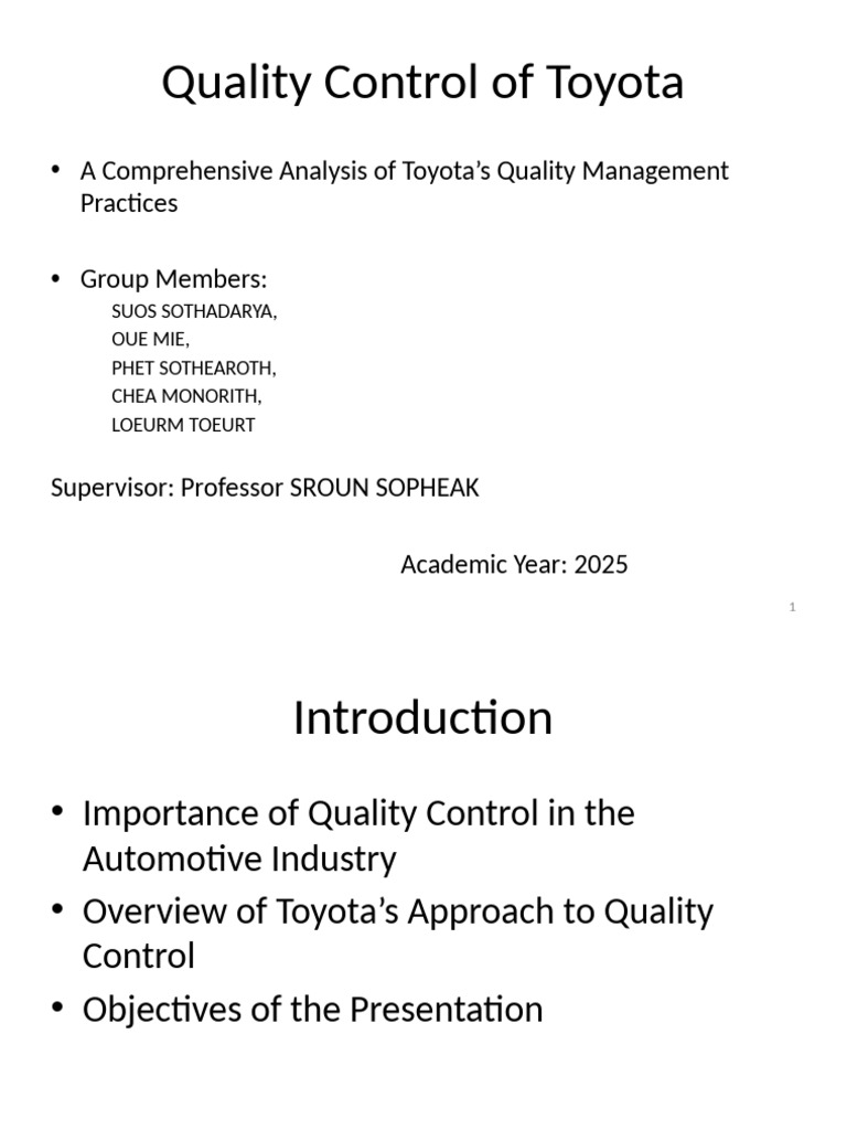 Quality Control Toyota Presentation | PDF | Lean Manufacturing | Toyota
