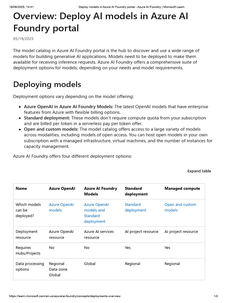 Deploy Models in Azure AI Foundry Portal - Azure AI Foundry - Microsoft Learn | PDF | Microsoft ...