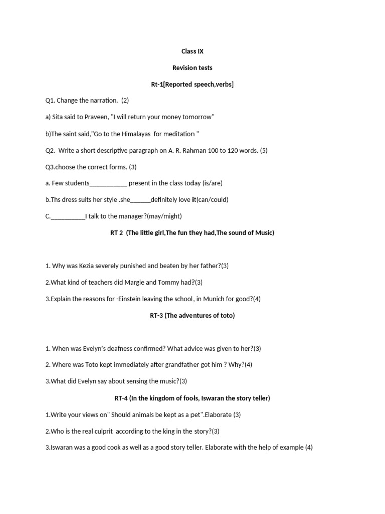 Class IX Revision Silky | PDF | Linguistics