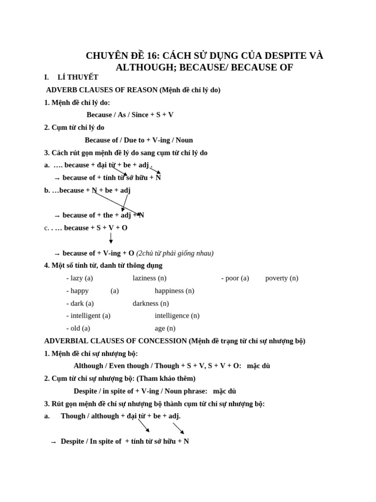 Chuyên Đề 16 Although and Because | PDF | Syntax