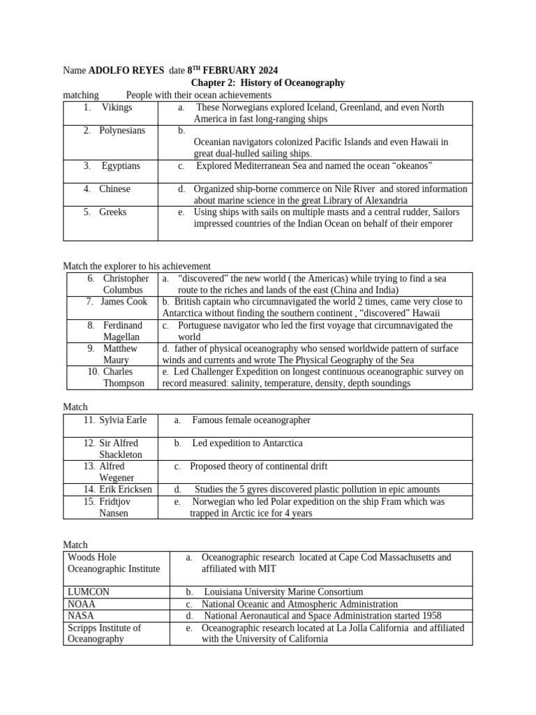 CH 2 Activity History of Oceanography | PDF | Oceanography | Sea