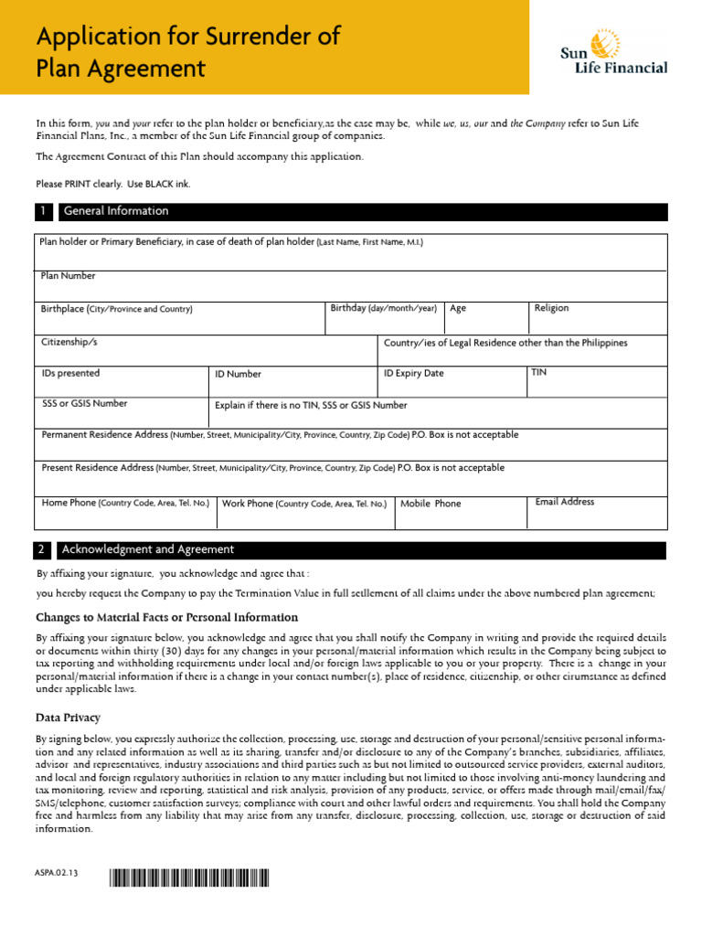 Surrender of Plan Agreement Form | PDF | Justice | Crime & Violence