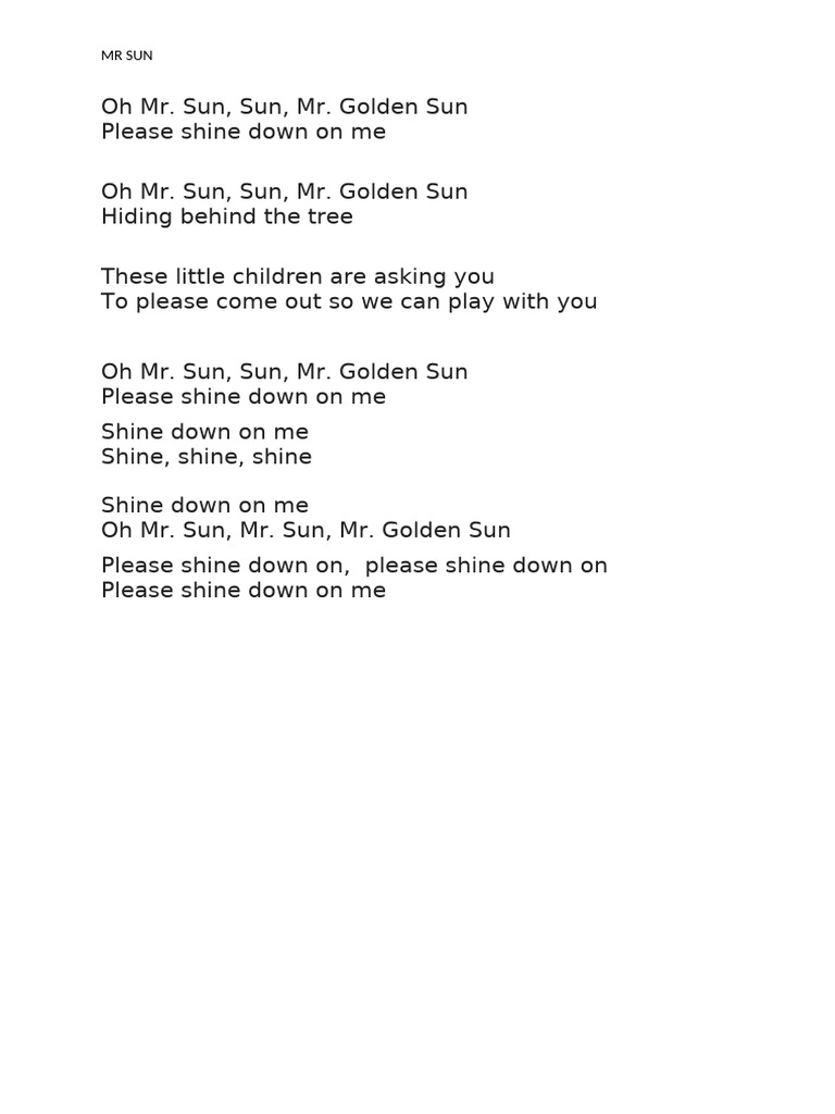 Mr. Sun Lyrics | PDF
