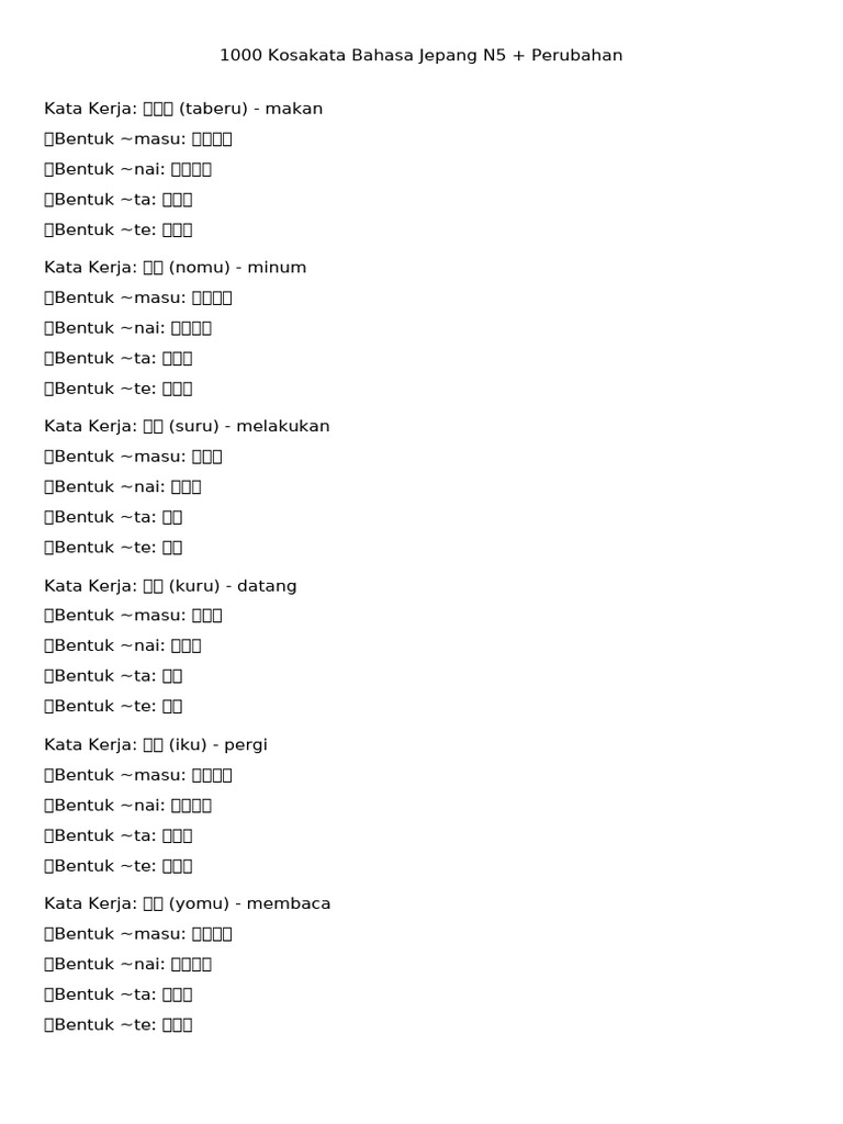 Kosakata Jepang N5 Contoh | PDF