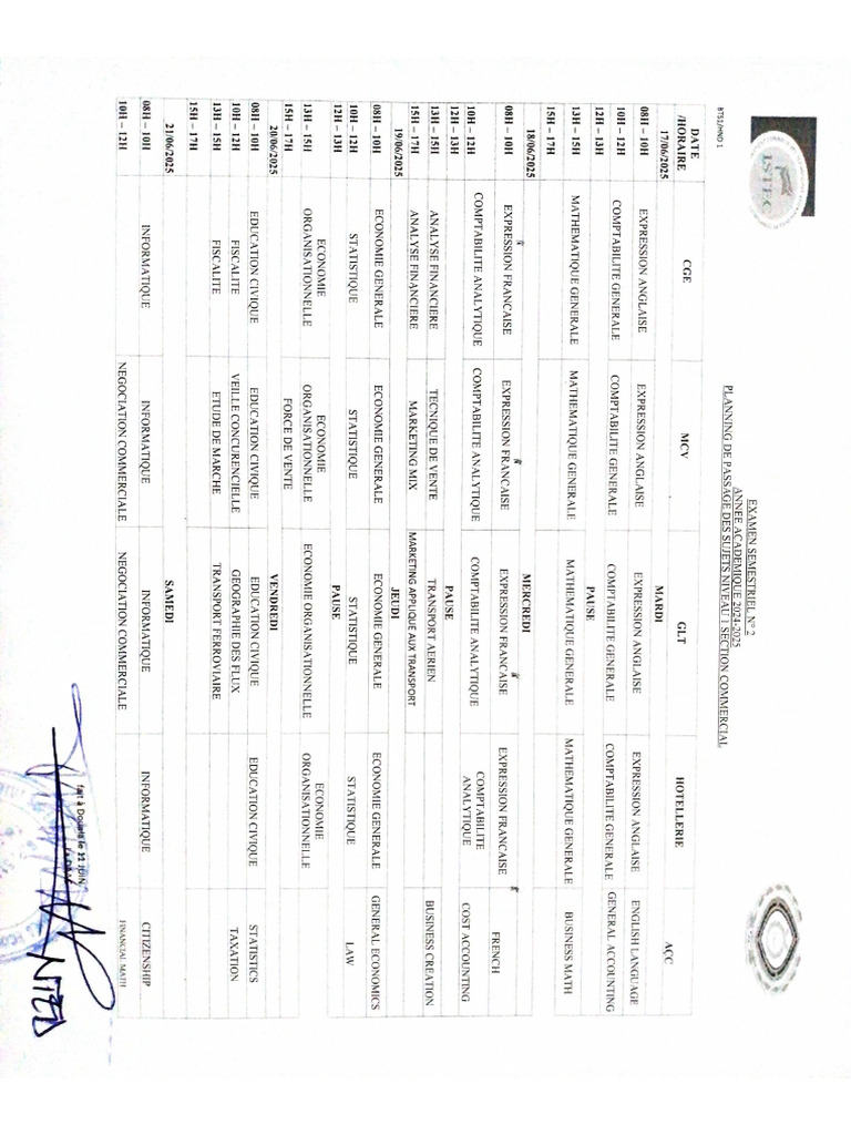 Planning Examen Semestre 2 | PDF