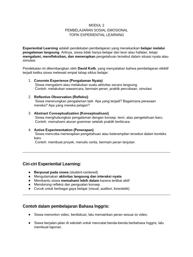 Modul Ajar Pembelajaran Sosial Emosional Dengan Experiential Learning | PDF