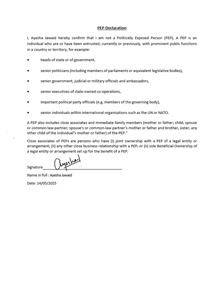PEP Declaration Signed | PDF
