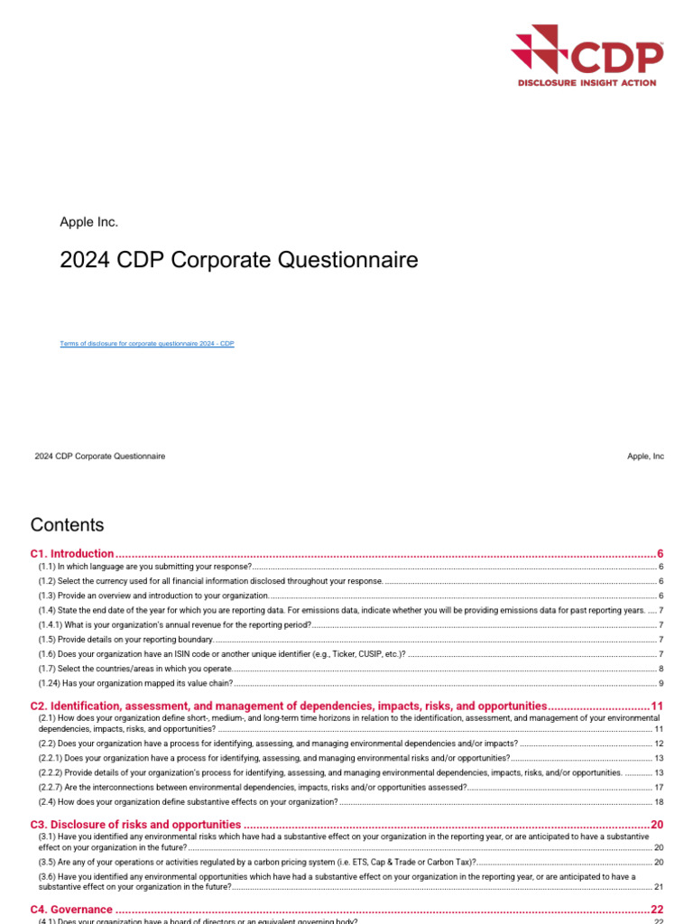 2024 Apple CDP Climate Change Questionnaire | PDF | Greenhouse Gas ...