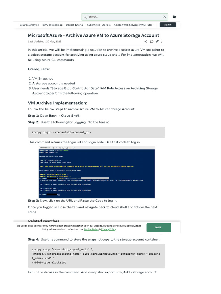 Archive Azure VM to Storage Account | PDF | Virtual Machine | Microsoft ...