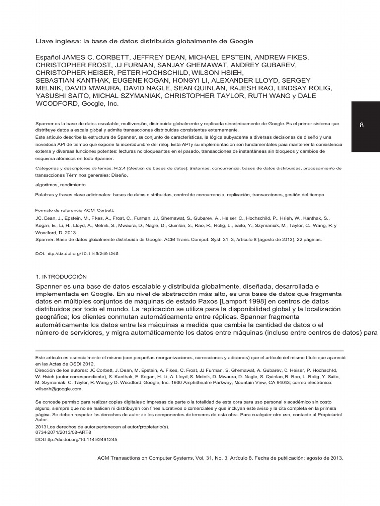 Spanner Google's Globally Distributed Database (ES) | PDF | Bases de ...