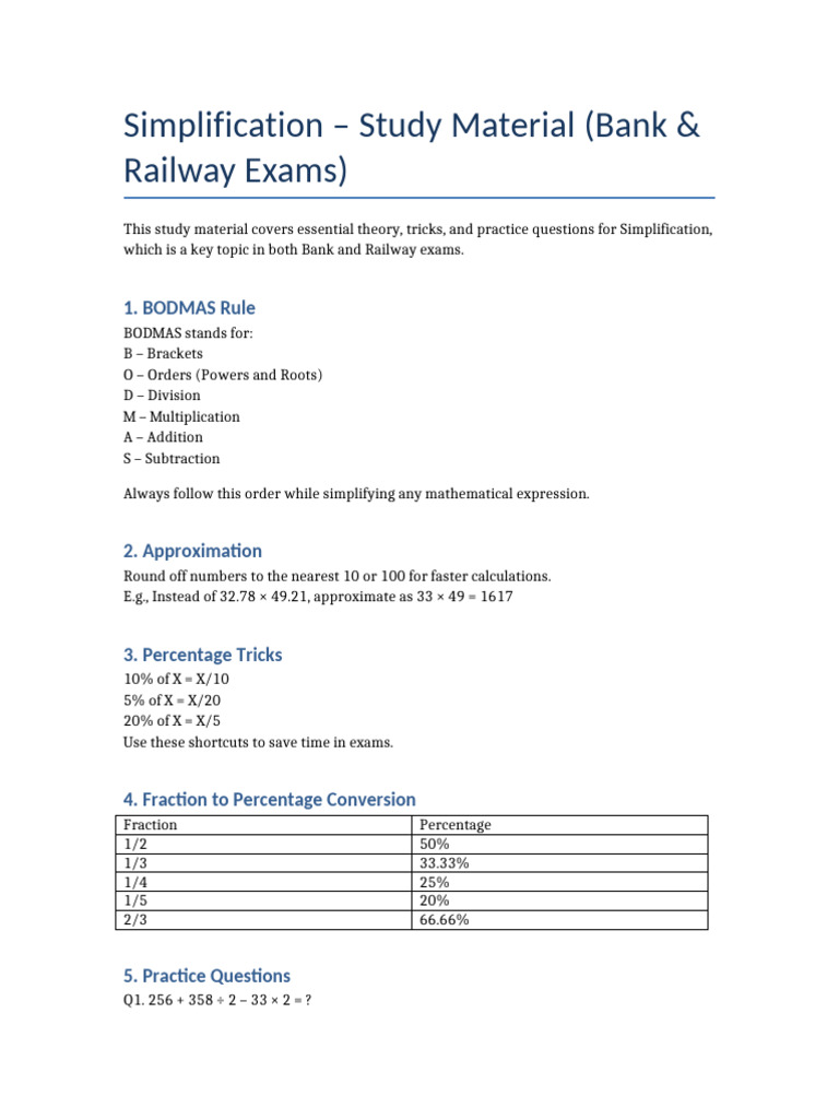 Simplification Study Material | PDF