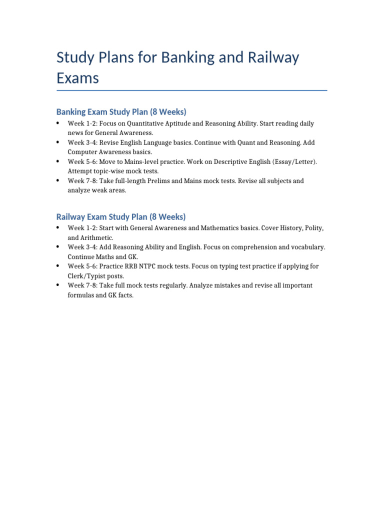 Banking Railway Study Plan | PDF