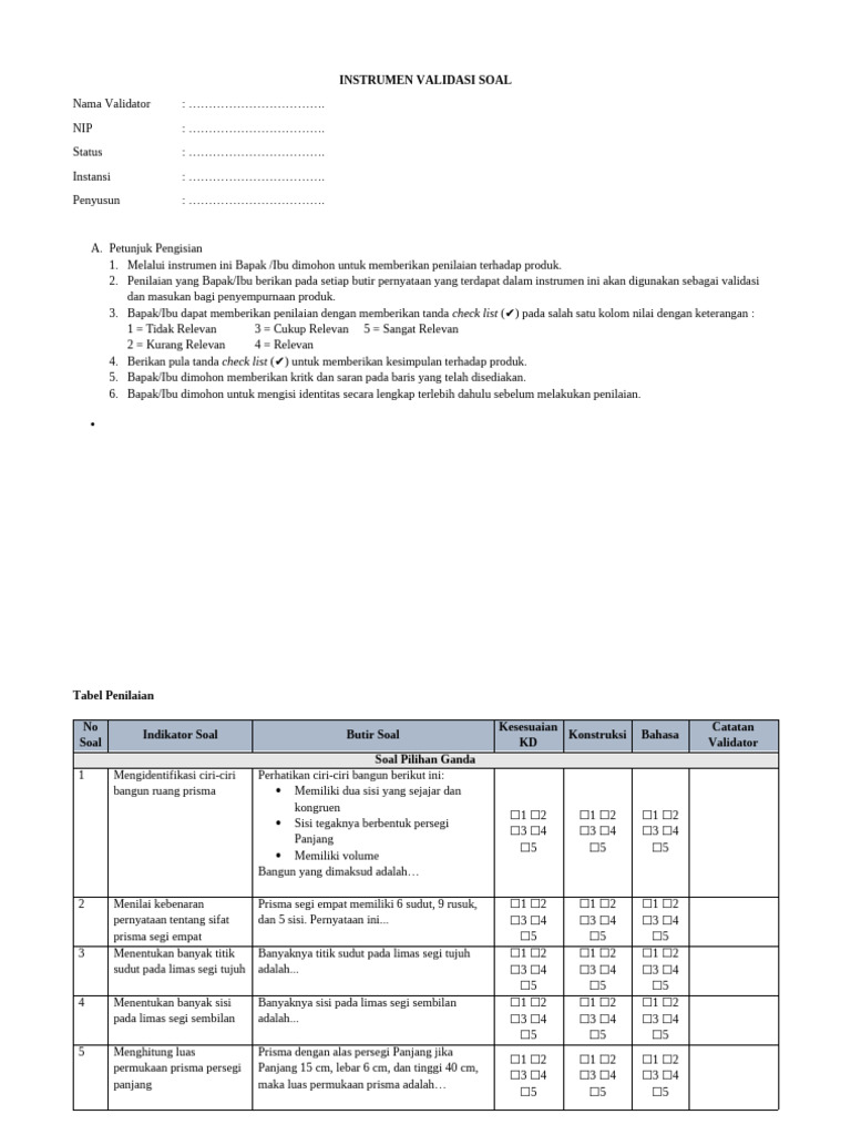 Instrumen Validasi Soal | PDF