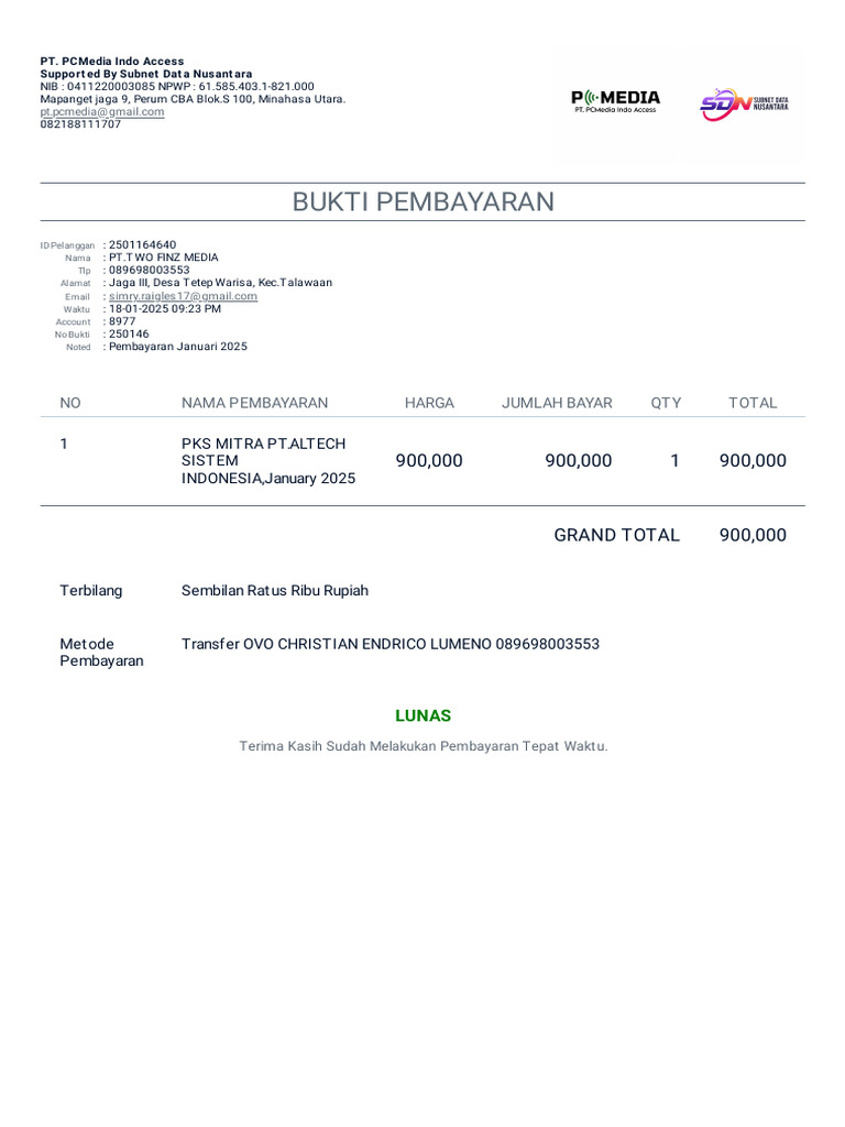 Bukti Pembayaran Januari 2025 | PDF