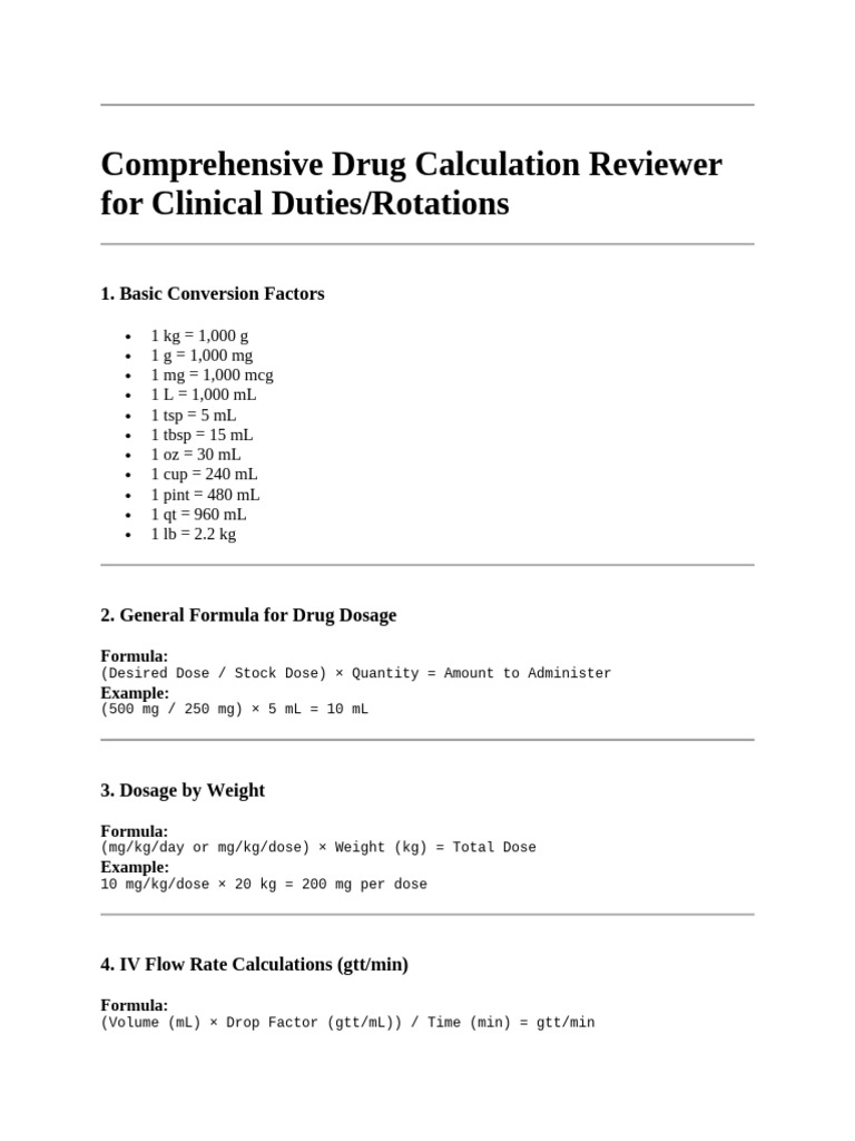 Drug Calculation Formulas and Examples | PDF