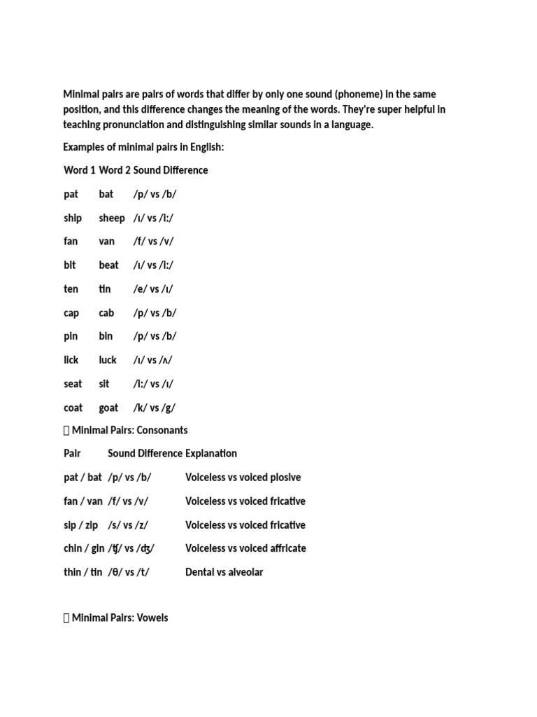 Understanding Minimal Pairs for Pronunciation | PDF | Phonetics ...