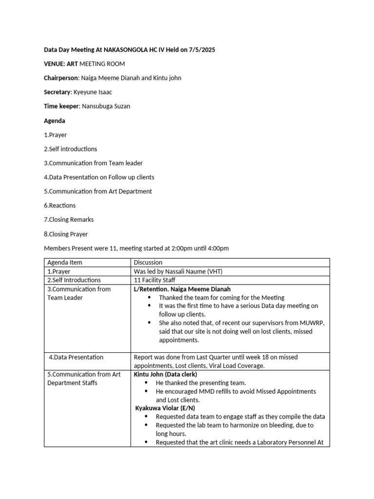 Data Day Meeting at Nakasongola HC IV | PDF | Medicine | Public Services
