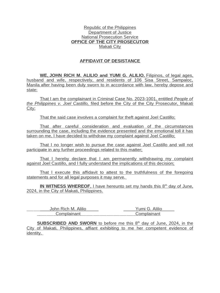 Affidavit of Desistance | PDF