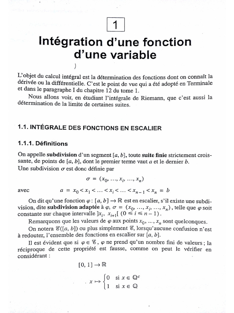 Chapitre 1 - Intégration D'une Fonction D'une Variable | PDF