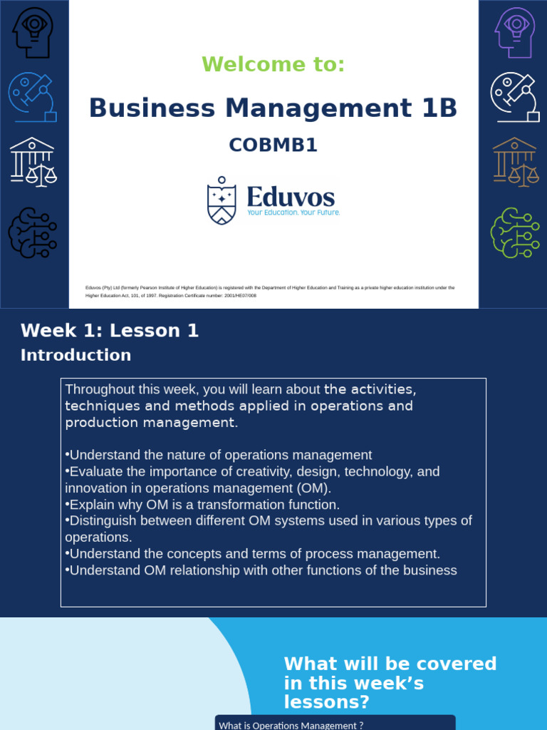 Cobmb1-B33 Slide Deck Week 1 - Operations Management - 2023 - JP Wessels (2) 2 | PDF | Economies ...