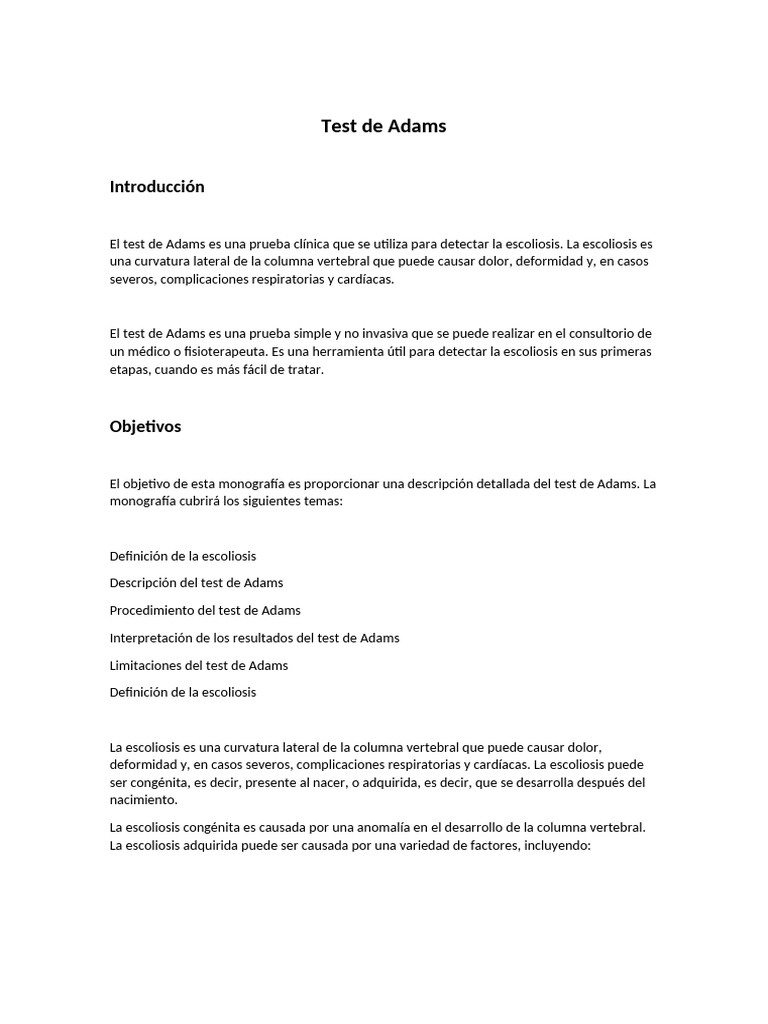 Test de Adams para detectar escoliosis | PDF | Escoliosis ...