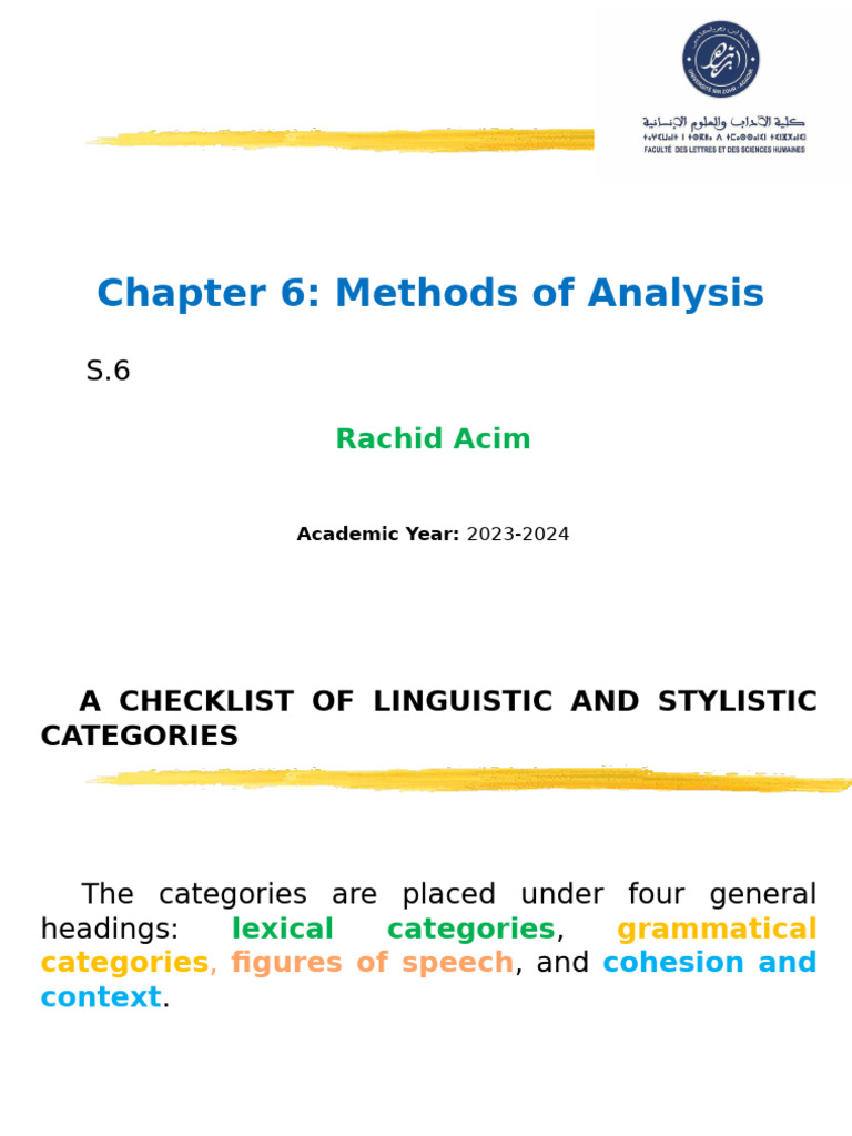 Lecture 6 - Methods of Analysis | PDF | Adjective | Part Of Speech