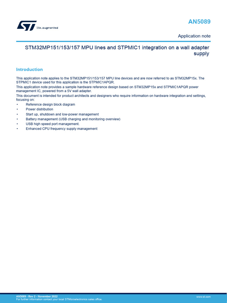 An5089 Stm32mp151153157 Mpu Lines and Stpmic1 Integration On A Wall Adapter Supply ...