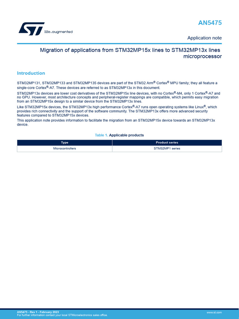 An5475 Migration of Applications From Stm32mp15x Lines To Stm32mp13x ...