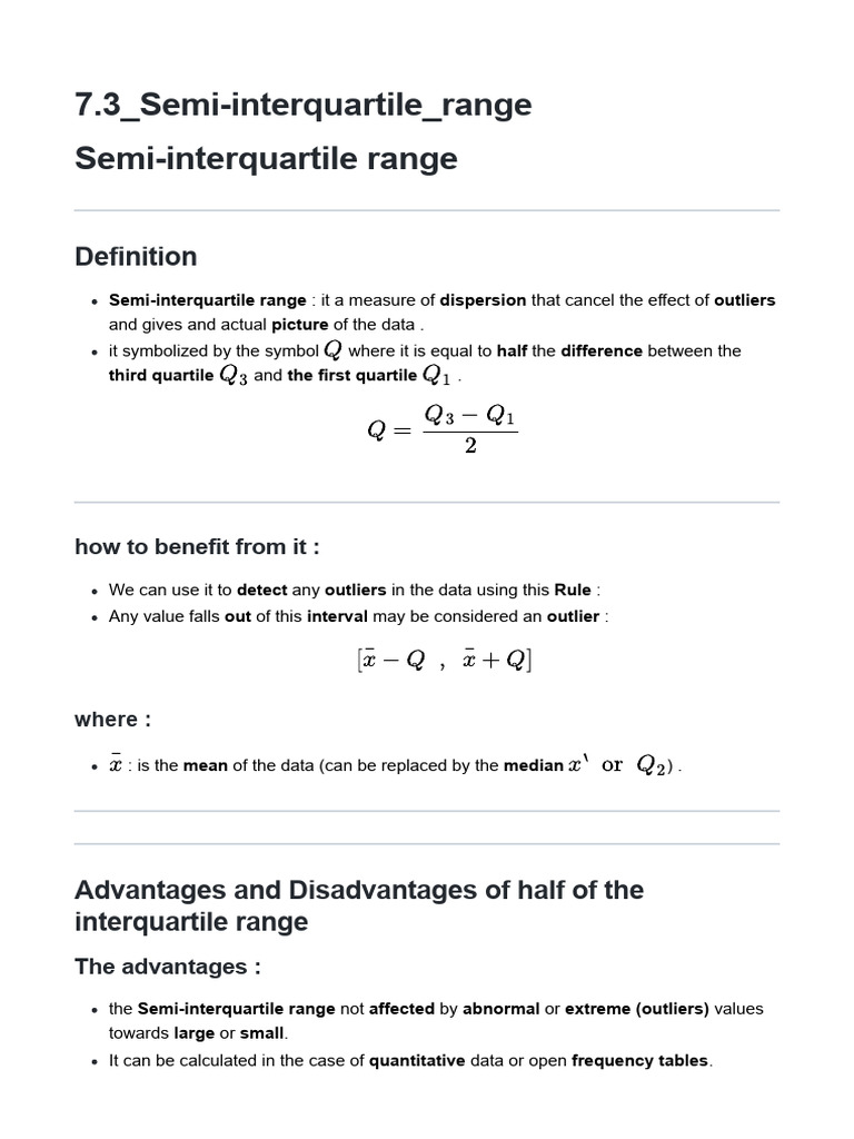 7.3 Semi-Interquartile Range | PDF