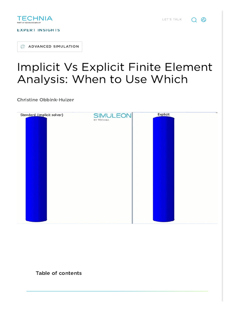 Implicit Vs Explicit Finite Element Analysis When To Use Which Pdf Finite Element Method