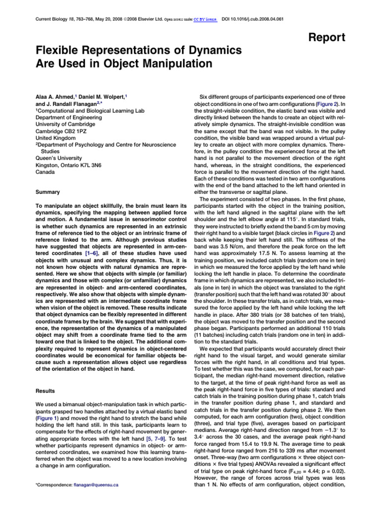Flexible Representations of Dynamics Are Used in Object Manipulation - 2008 | PDF | Force ...