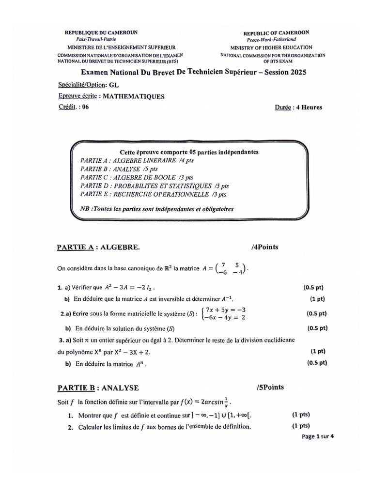 Bts 2025 Mathématiques-Gl | PDF