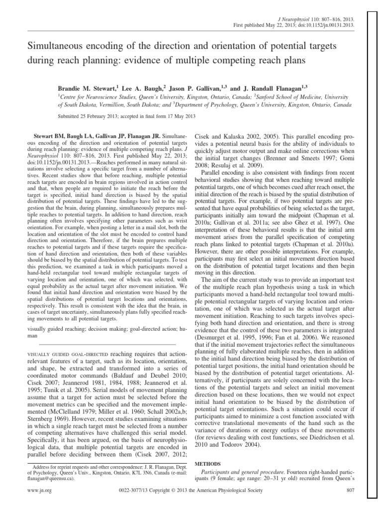 Simultaneous Encoding of The Direction and Orientation of Potential Targets During Reach ...
