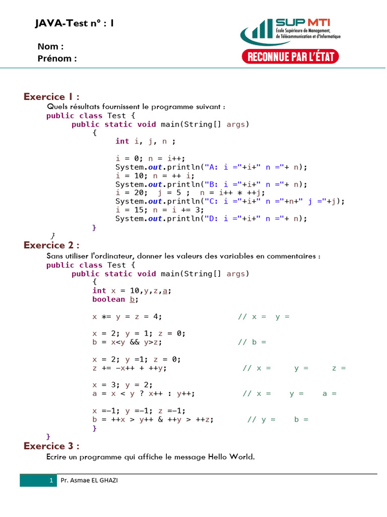 Test 1 JAVA | PDF