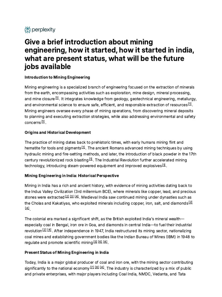 Brief Introduction About Mining Engineering | PDF | Mining | Engineering