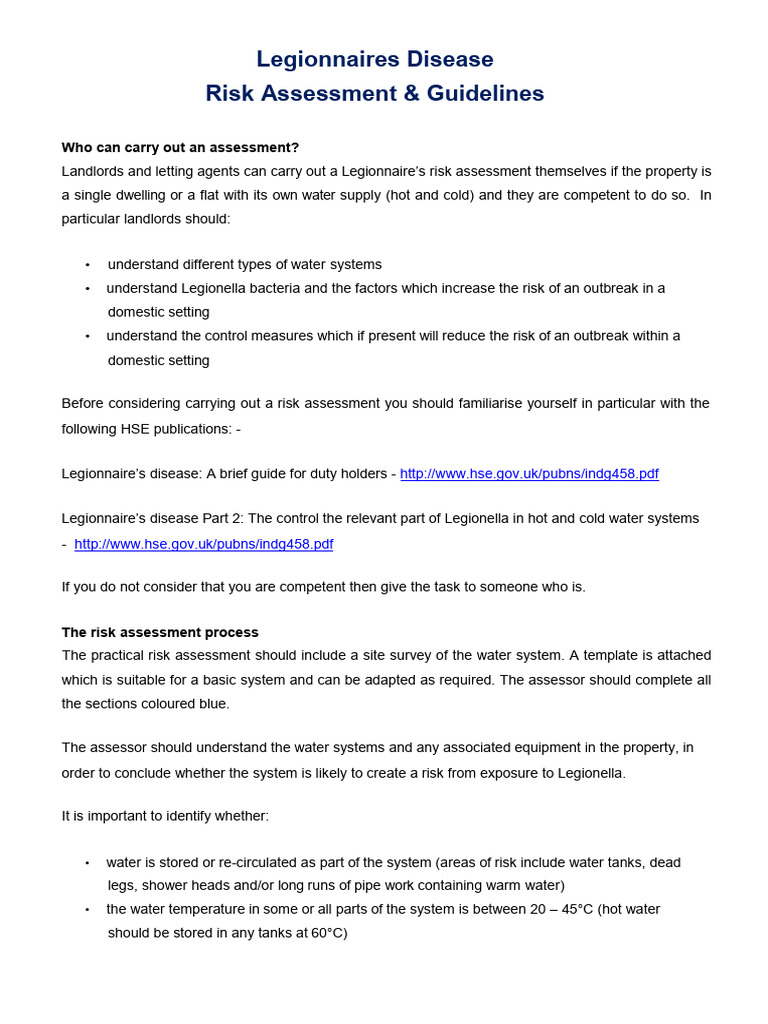 Legionella Risk Assessment Template | PDF | Water Heating | Water
