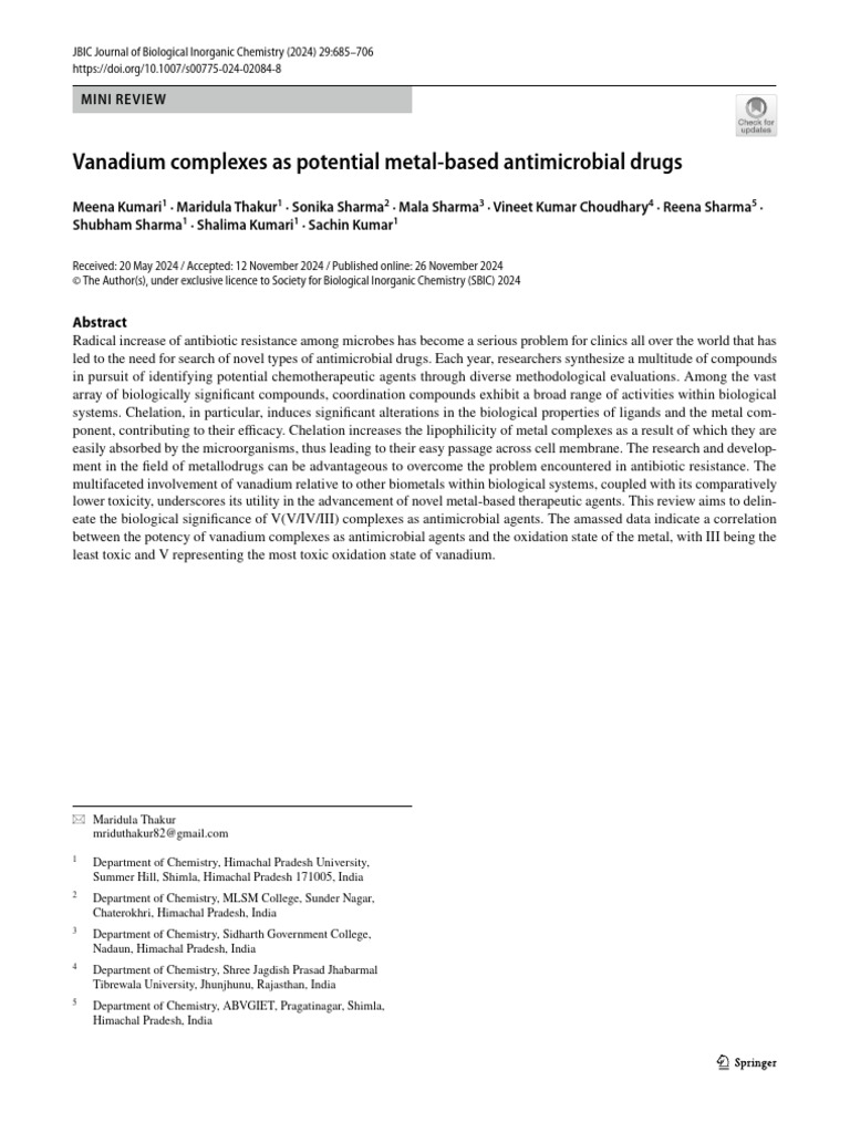 2024KT - Vanadium Complexes As Potential Metal Based Antimicrobial Drugs | PDF | Antimicrobial ...