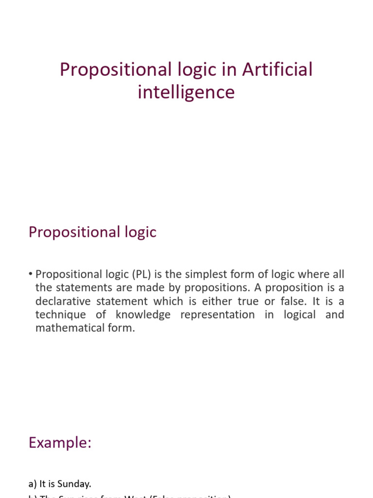 Propositional Logic in Artificial Intelligence | PDF | Logic | Proposition