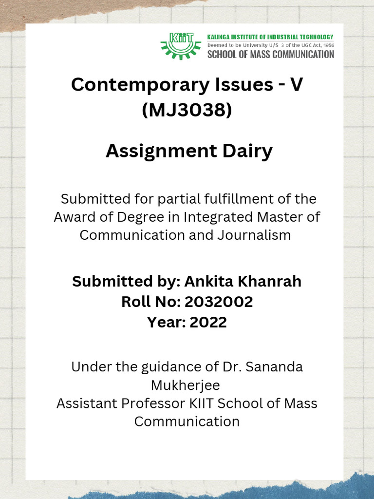 Contemporary Issues - V (MJ3038) Assignment Dairy: Submitted By: Ankita ...