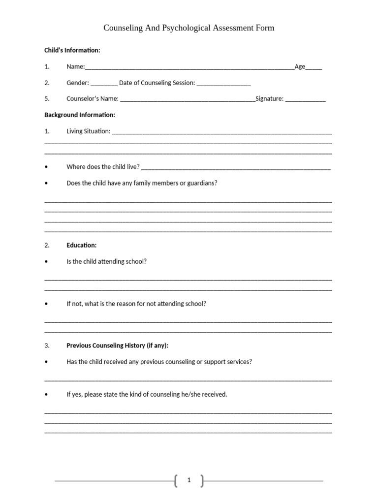 Counseling and Pychological Assessment Form | PDF | Psychotherapy ...