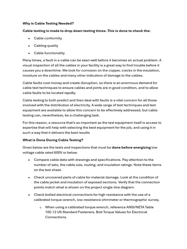 Elecrical Power Cable Testing | PDF | Insulator (Electricity ...