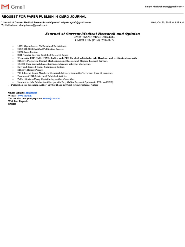 Gmail - Request For Paper Publish in Cmro Journal | PDF