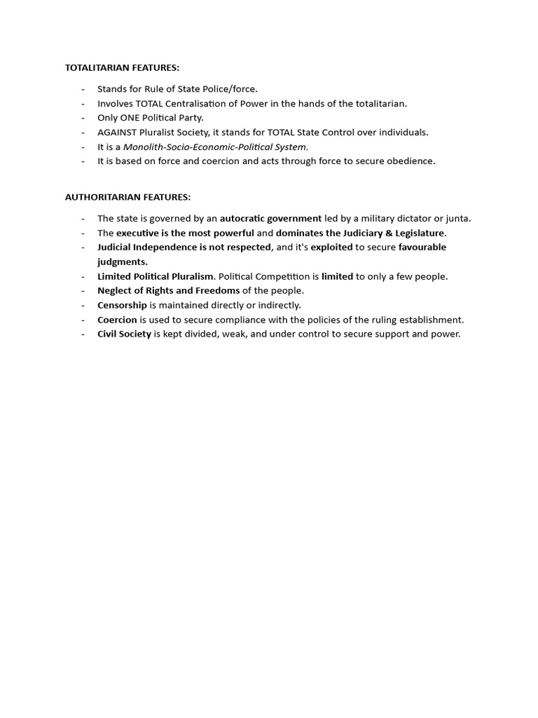 Totalitarian and Authoritarian Chp-1 by Me | PDF | Authoritarianism | Totalitarianism