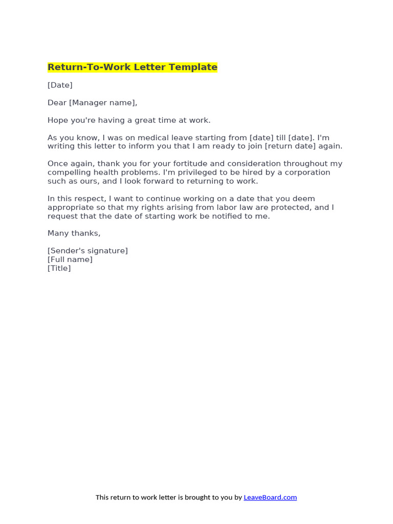 Return To Work Letter | PDF