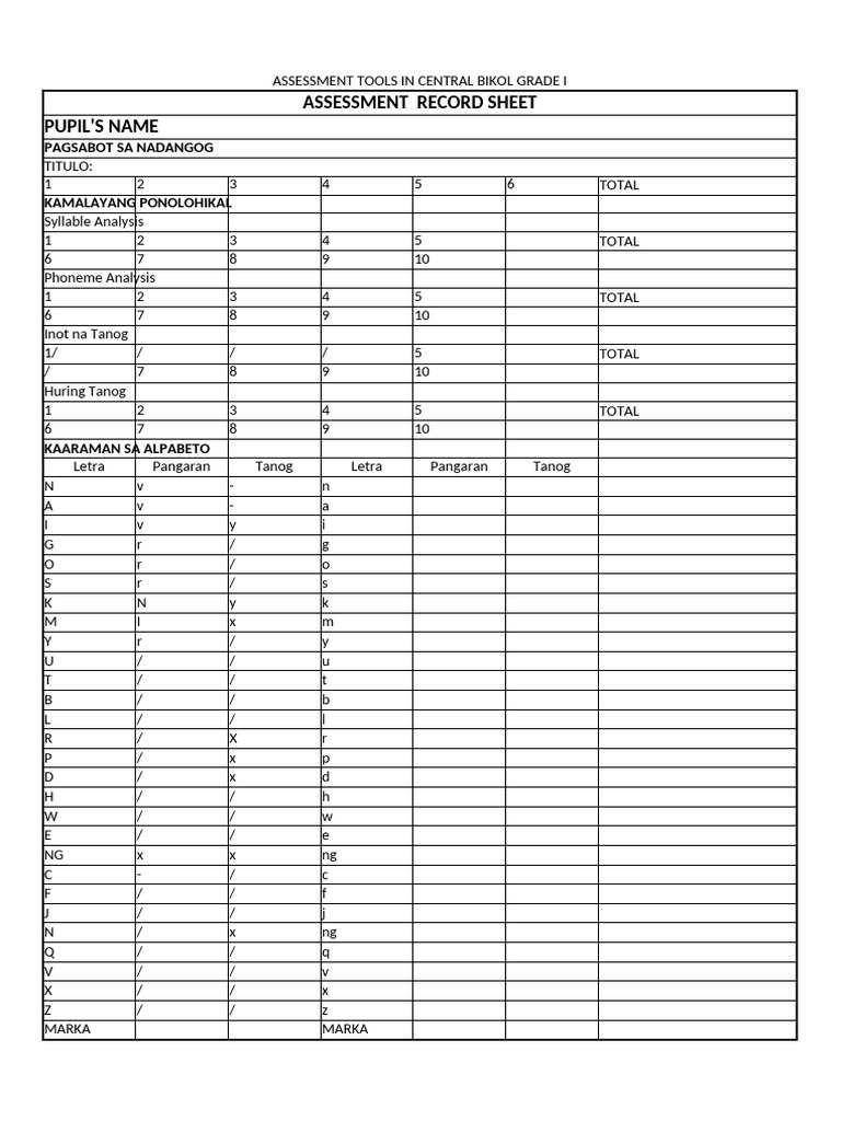 Assessment Record Sheet LRP 2025 2026 | PDF | Phonology
