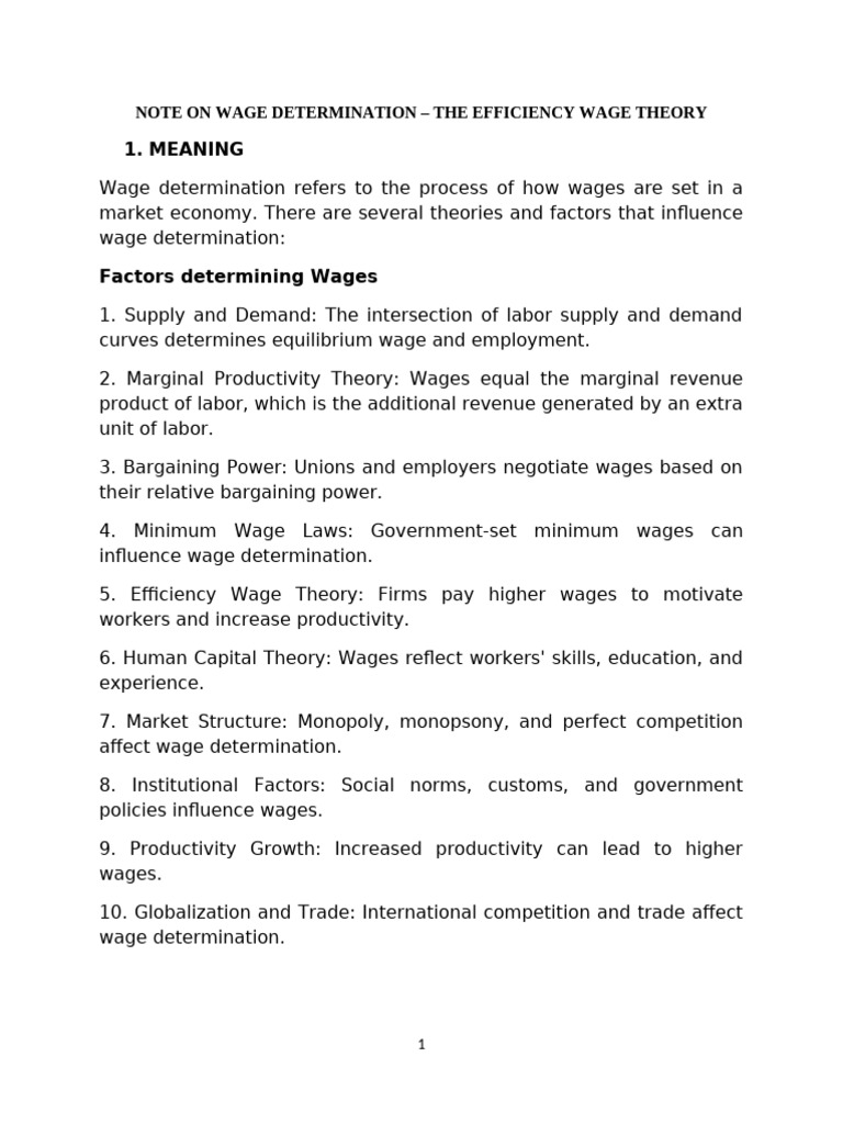 Note On Efficiency Wage Theory | PDF | Labour Economics | Wage