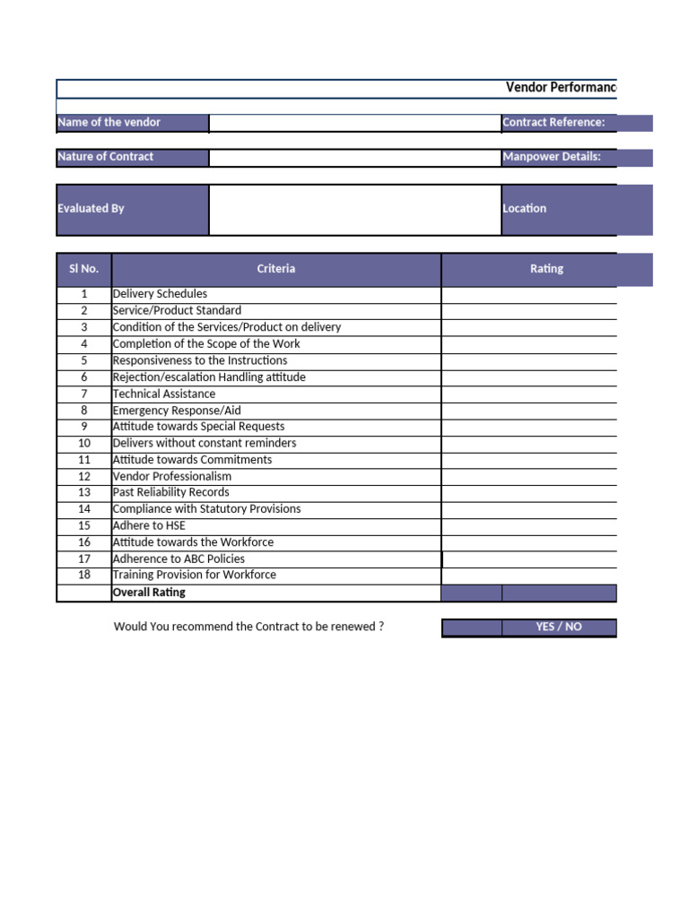 Vendor Performance Evaluation Sheet | PDF